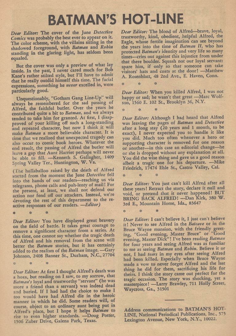 How Fans Reacted to THE DEATH OF ALFRED — 60 YEARS AGO | 13th Dimension ...